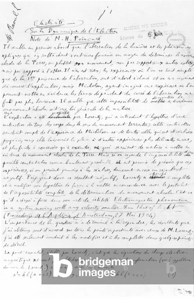 Image of Manuscript on electron dynamics, 5th June 1905 (pen and ink by ...