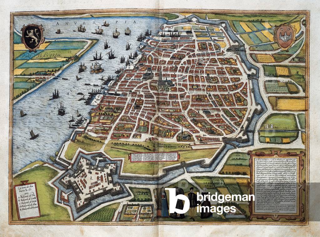 Image of Map of Antwerp, from 'Civitates orbis terrarum' (coloured ...