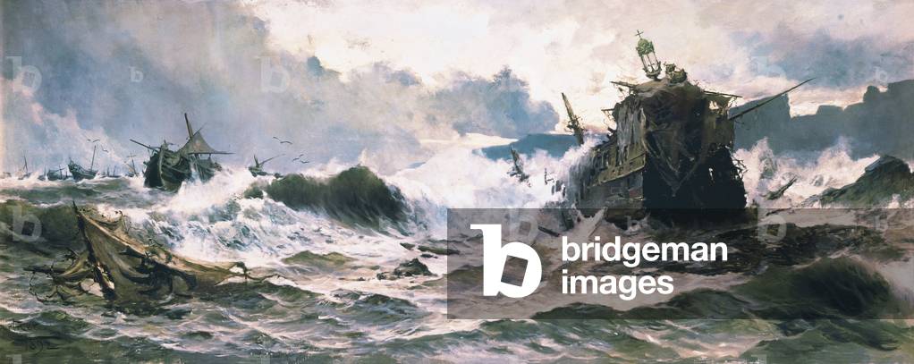 Image of The invincible Armada, 16th century painting by Spanish School ...