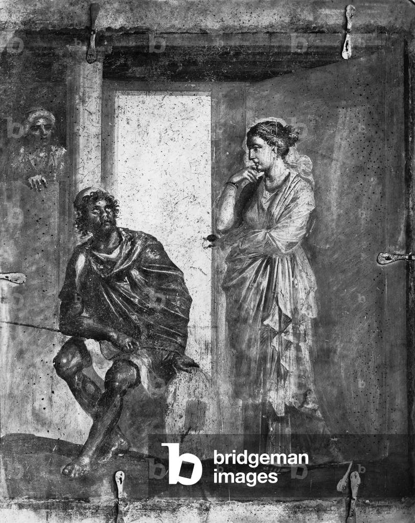 Ulysses and Penelope, from the Macellum, Pompeii, 1st BC-1st AD century (fresco) (b/w photo) by ...