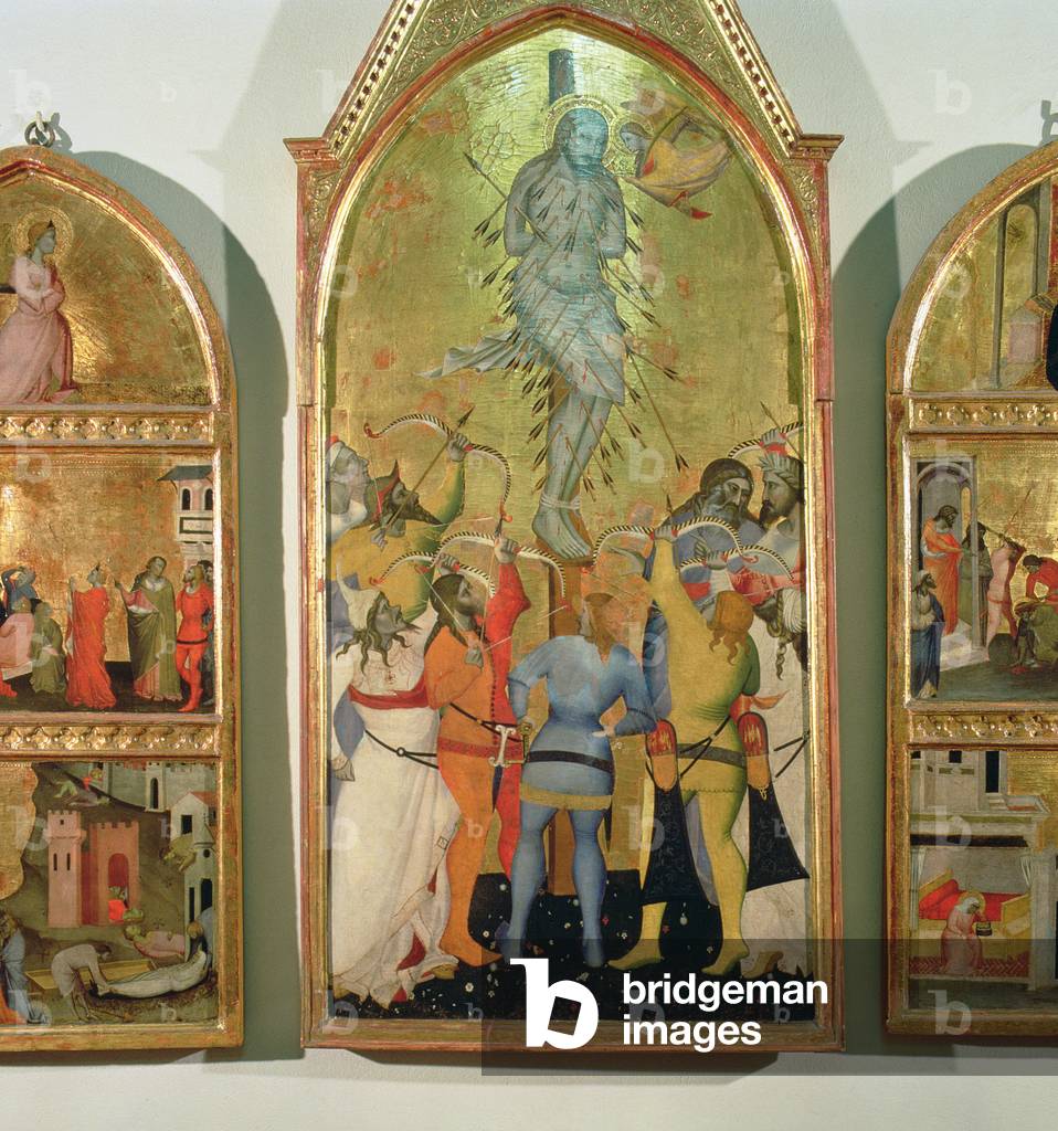 Image of The Martyrdom of St. Sebastian, detail of central panel ...