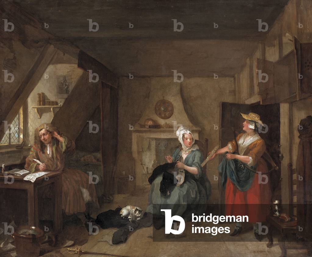 Image of The Distressed Poet, c.1736 (oil on canvas) by Hogarth ...