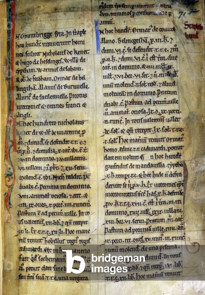 Image of Transcription of a manuscript page from the Domesday book: this