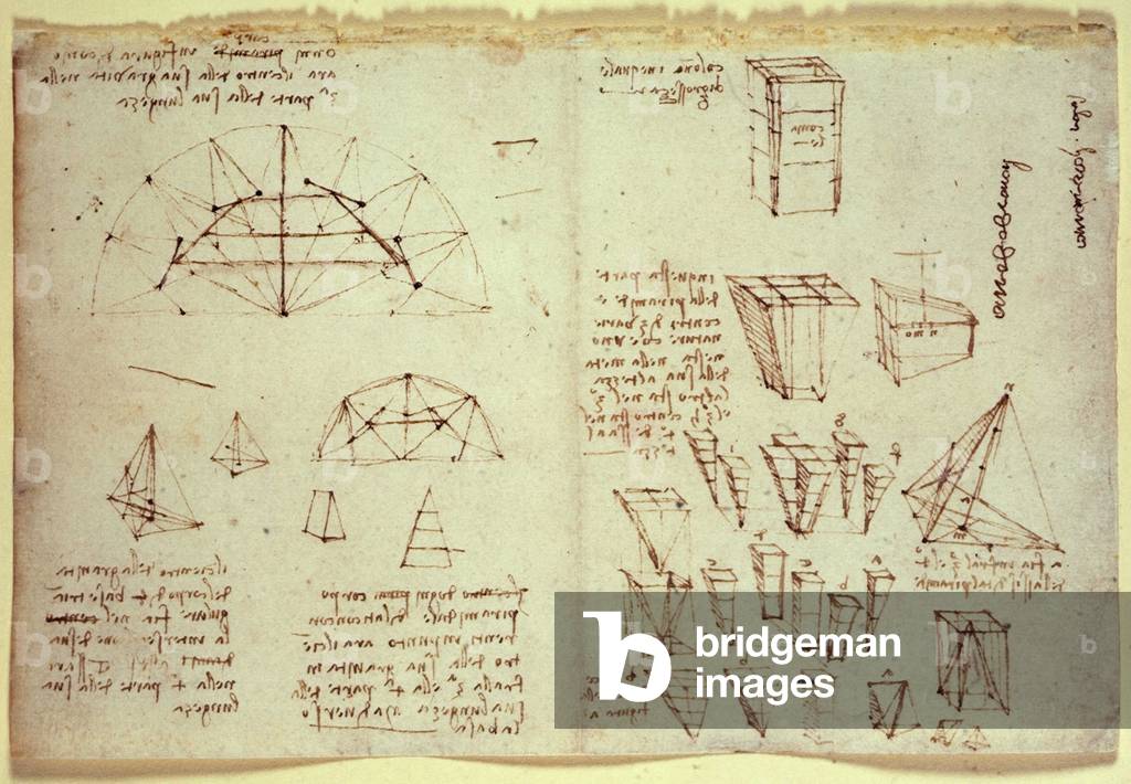 Image of notebook of Leonardo da Vinci, showing diagrams of geometrical ...