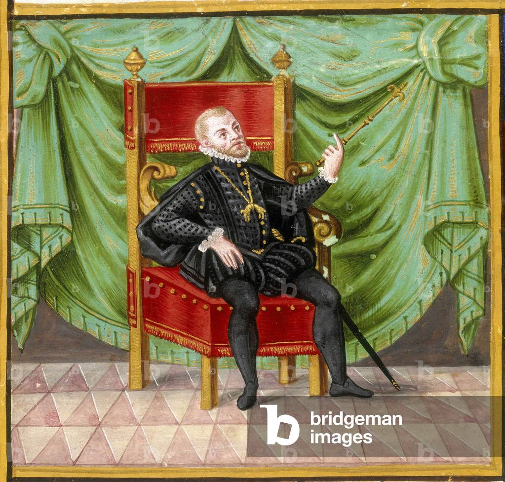 Image of Philip II, King of Spain, seated, 1578. From the "Carta