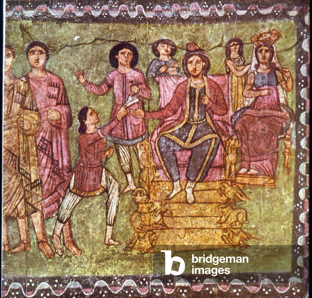 Image of Mordechai and Esther (tempera on plaster) by Jewish School ...
