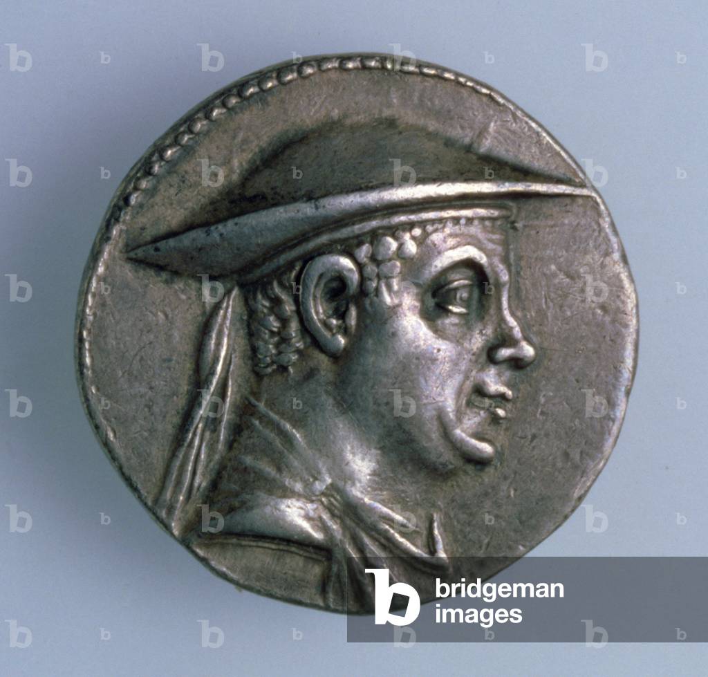 Image of Four drachma piece, obverse depicting the Bactrian Greek King ...