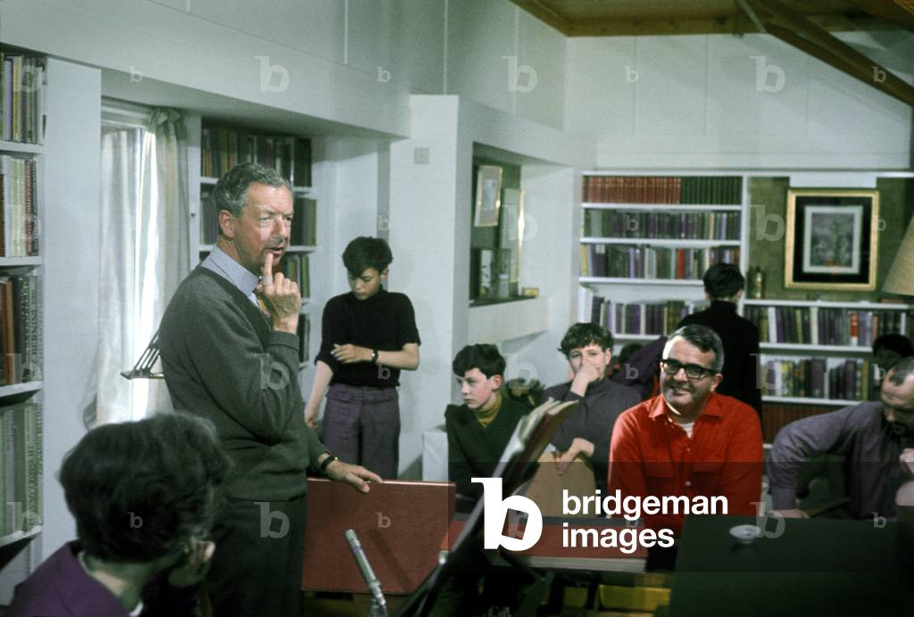 Image of Benjamin Britten at rehearsal of his church parable 'The ...