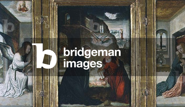 The Birth of Christ Triptych with the Nativity flanked by the Annunciation (panel) (see also ...