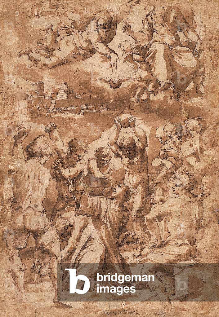 Image of The Stoning of St. Stephen, with the Trinity above (chalk by ...