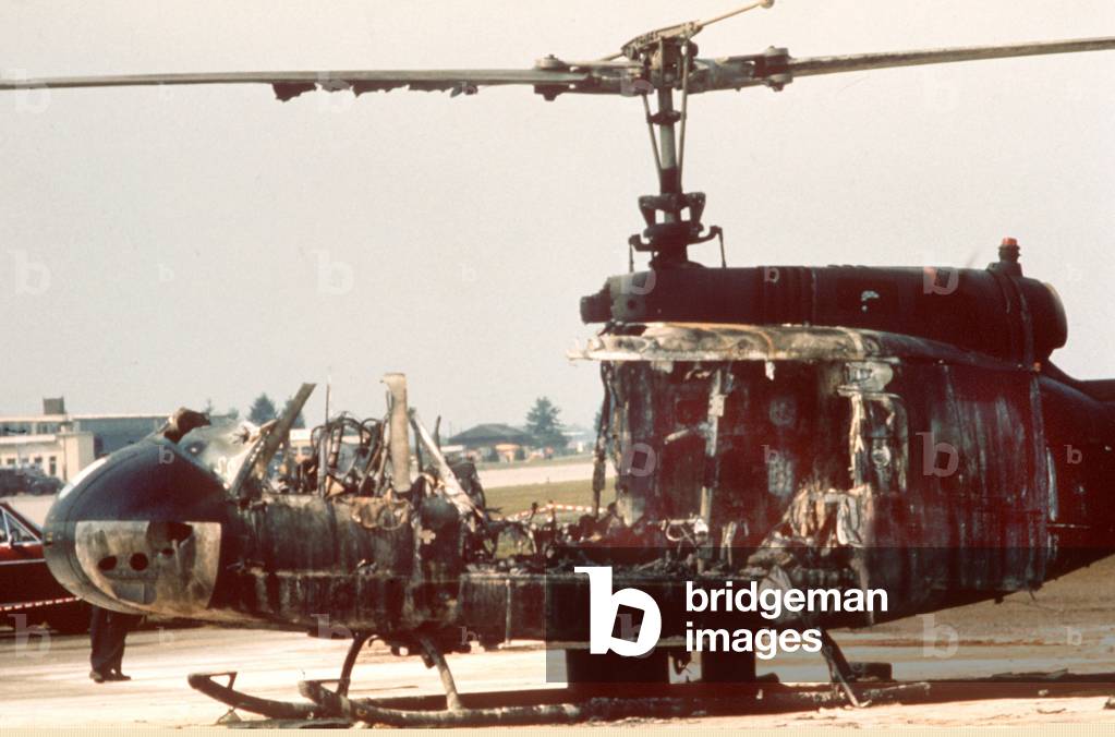 Image of The burned helicopter taken by Palestinian terrorists, 1972 ...