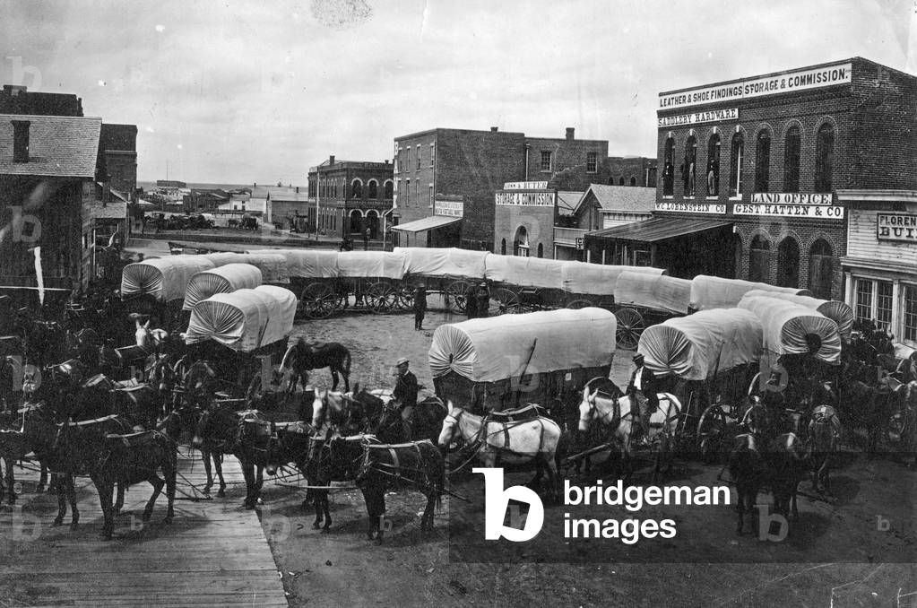 Image of David Bruce Powers train of Leavenworth at Denver, 1868 (b/w ...