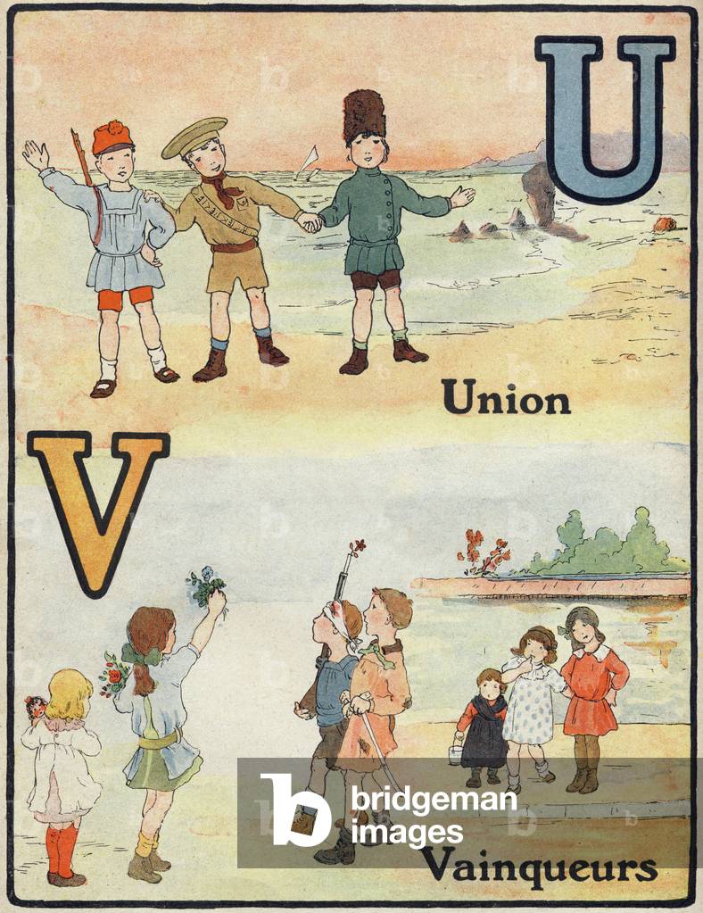 Image of Letter U and V: Union and Winners. Little French alphabet.