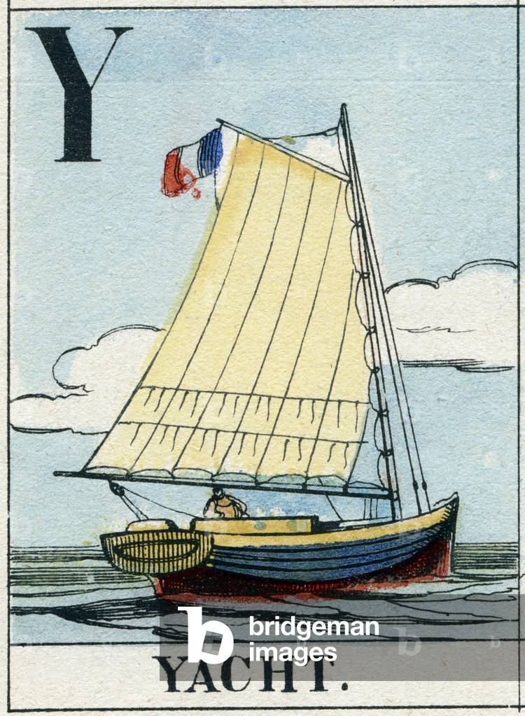Letter Y as Yacht. Navy alphabet . Epinal image, late 19th century ...
