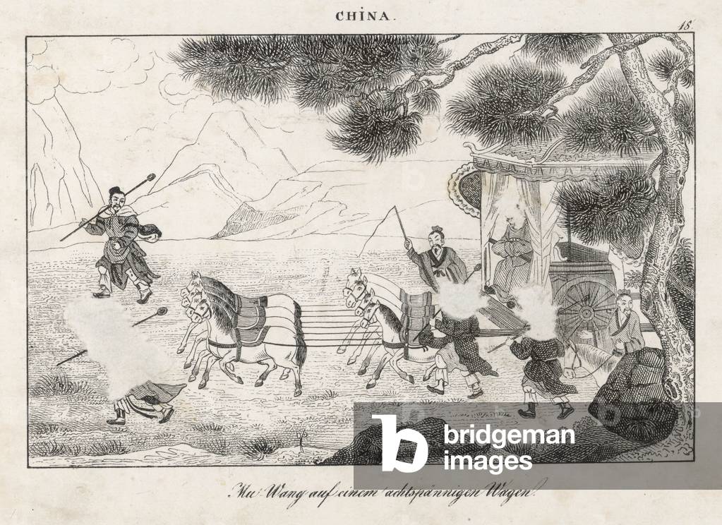 Image of Chinese Emperor Wu Wang in horse-drawn carriage