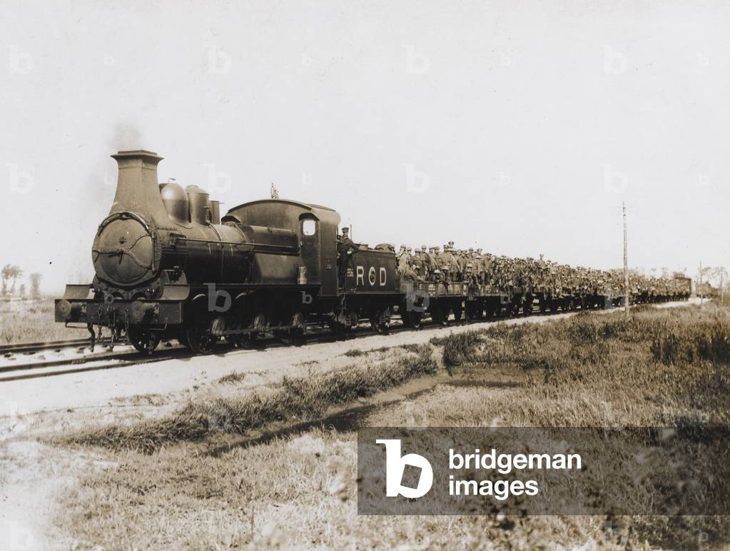Image of Train transporting British troops to the Western Front, WW1