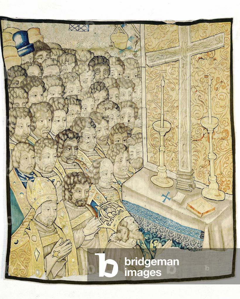 Image of Emperor Constantine and his court praying the true Cross, 1615