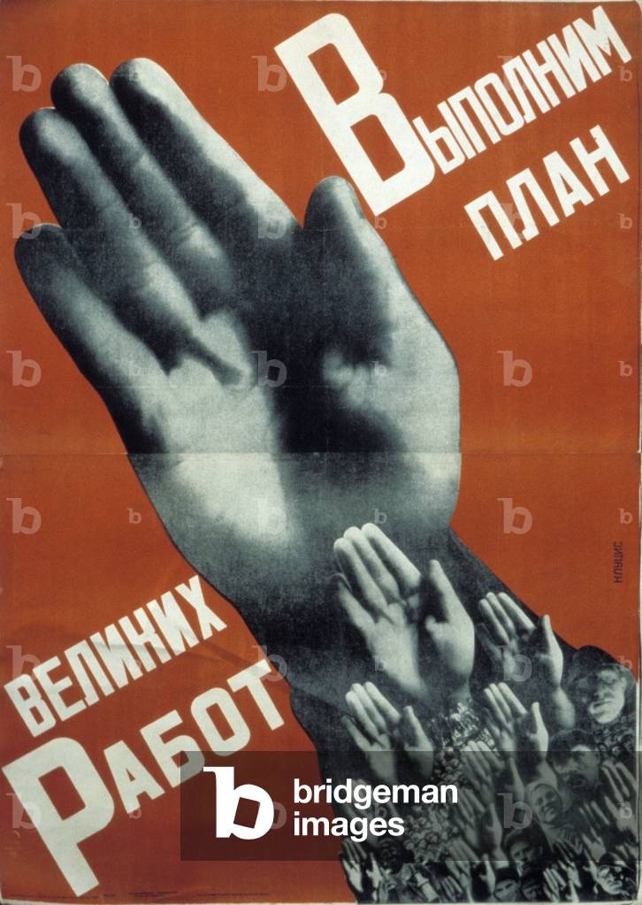 Image of Soviet constructivist poster from 1930 by gustav klutsis, 'we ...