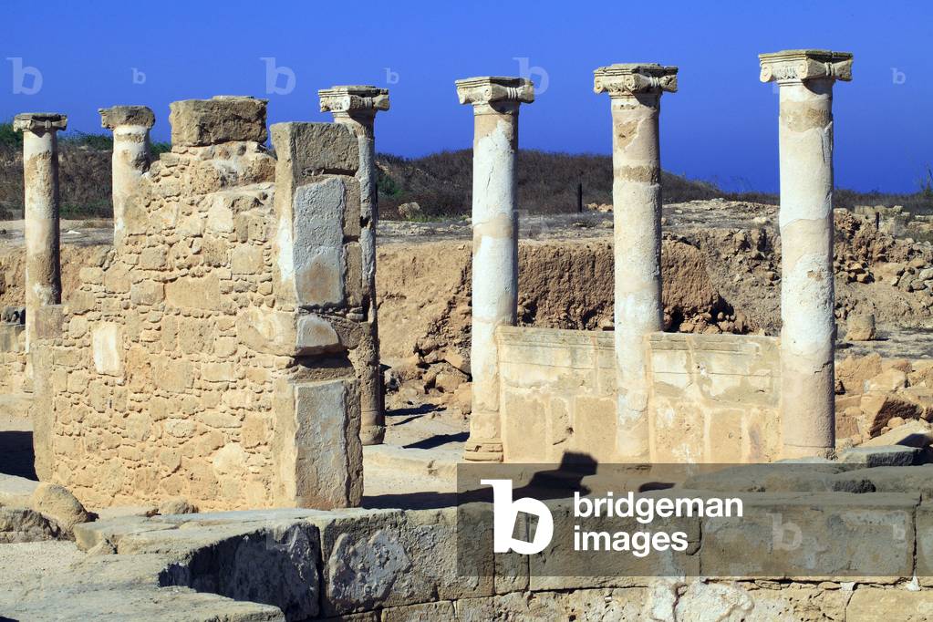 Archeological site of New Paphos: View upon the colonnade of the house ...