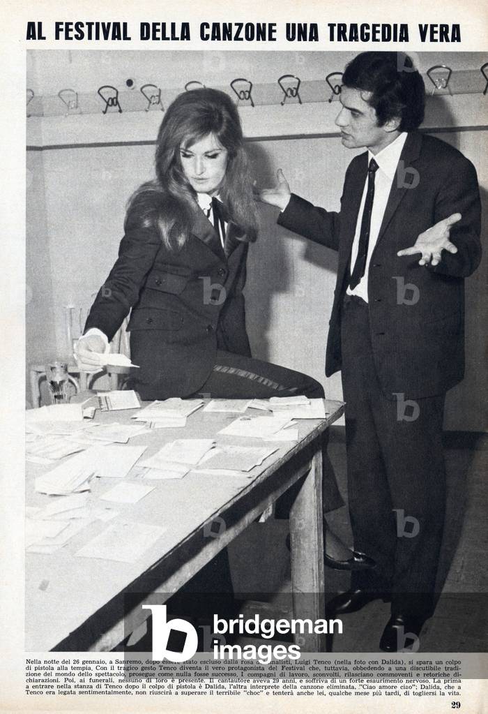 Image of Newspaper page announcing the suicide of Italian singer Luigi Tenco