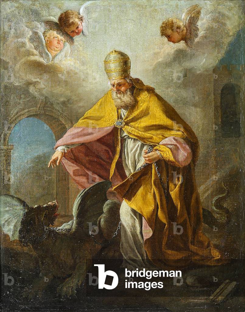 Image of Pope Sylvester I Slaying A Dragon, 18th century (oil on by ...