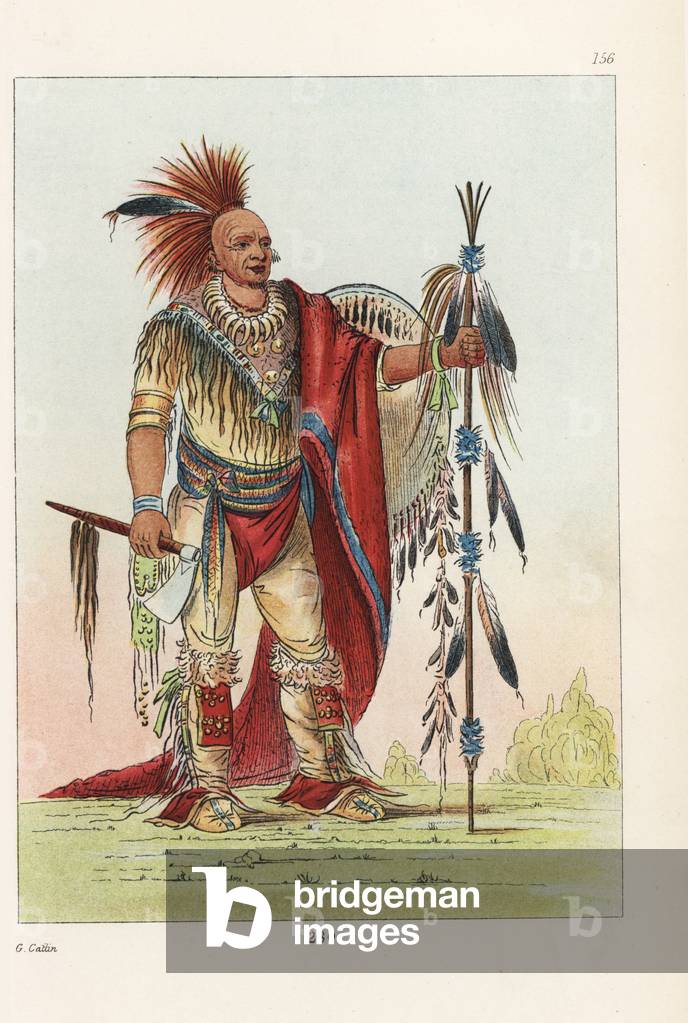 Image of Meskwaki chief Kee-o-kuk, Running Fox, with shield, staff ...