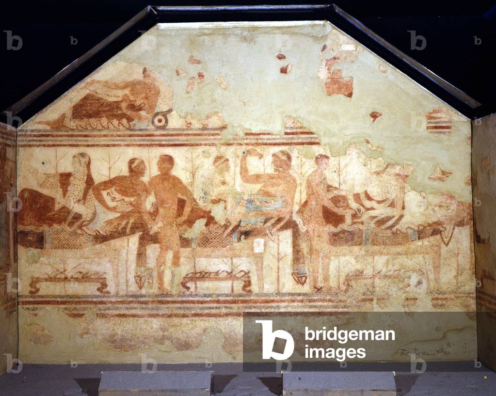 Banquet scene. Fresco on the wall of the etruscan tomb called “” tomb ...