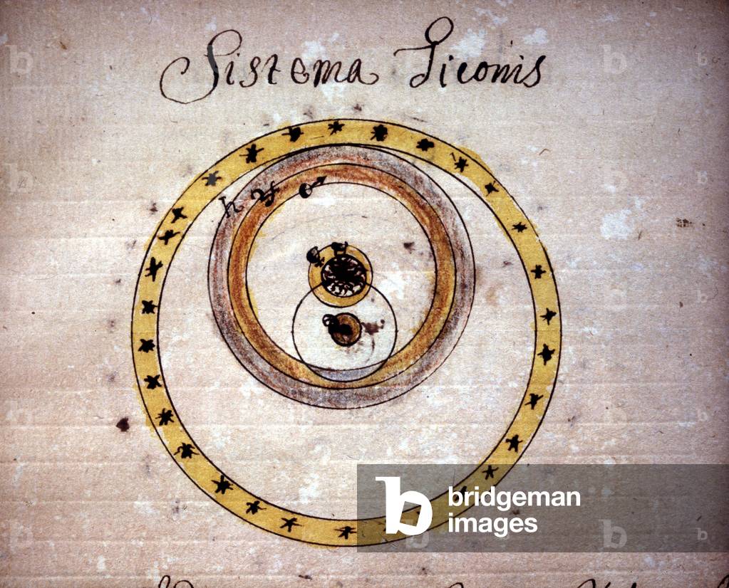 Image of Tycho Brah system. 17th century manuscript. by Unknown Artist, (17th century)