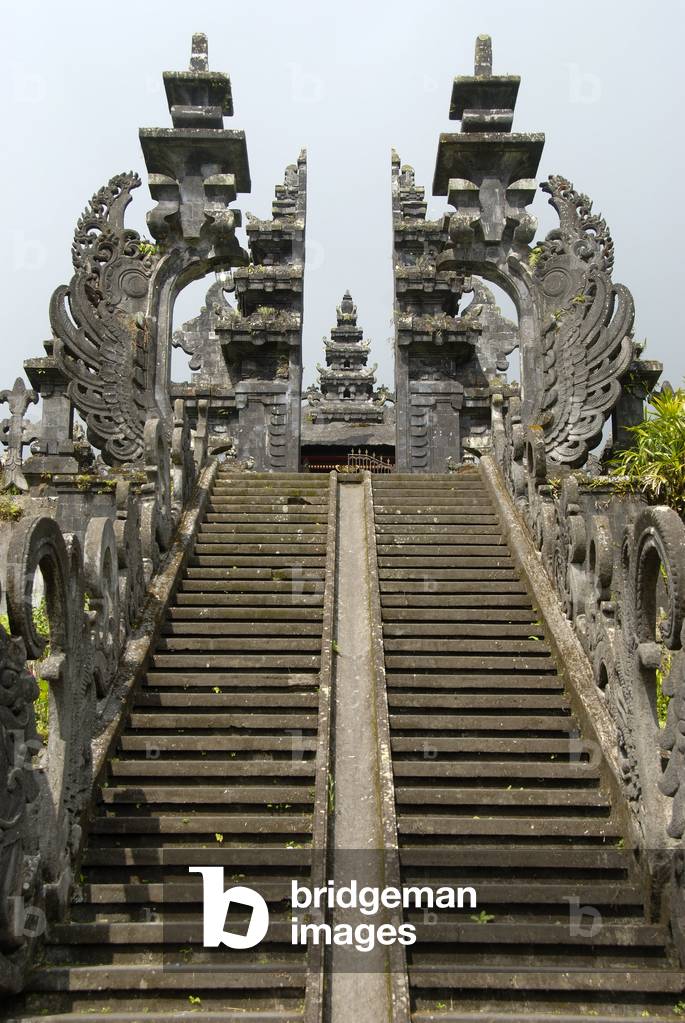 Image of Balinese Hinduism; sanctuary; long stairs; split gate; Candi ...