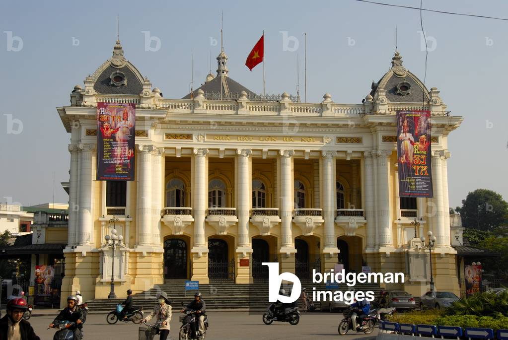 Image of Opera House; Neoclassicism; transport; mopeds; Hanoi; Vietnam ...