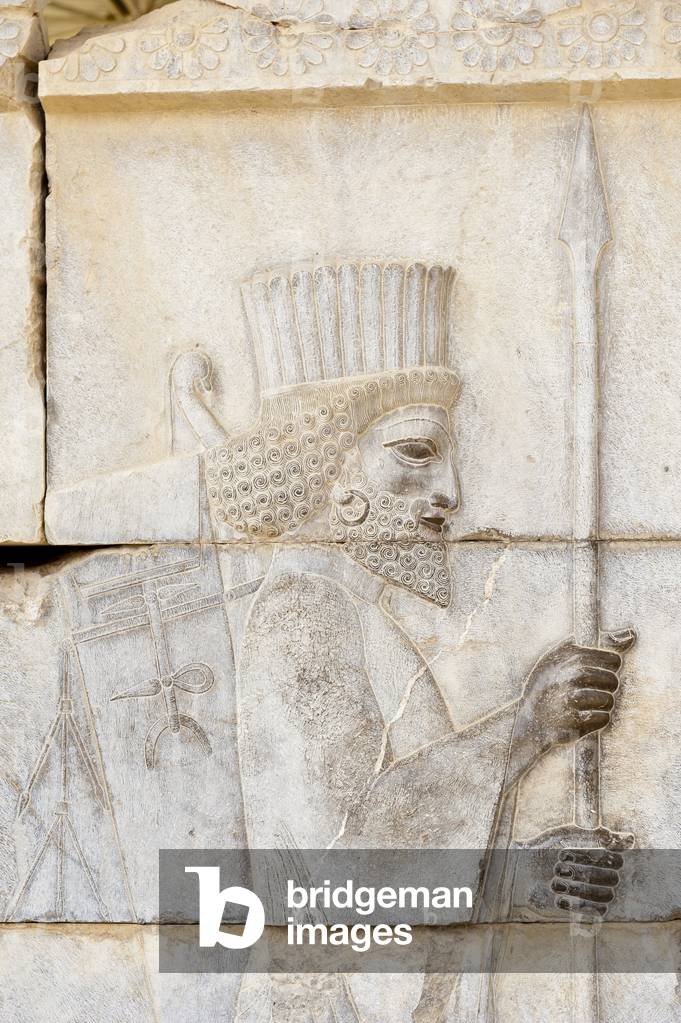 Image of Ancient relief of Achaemenid; Persian with lance; soldier of ...