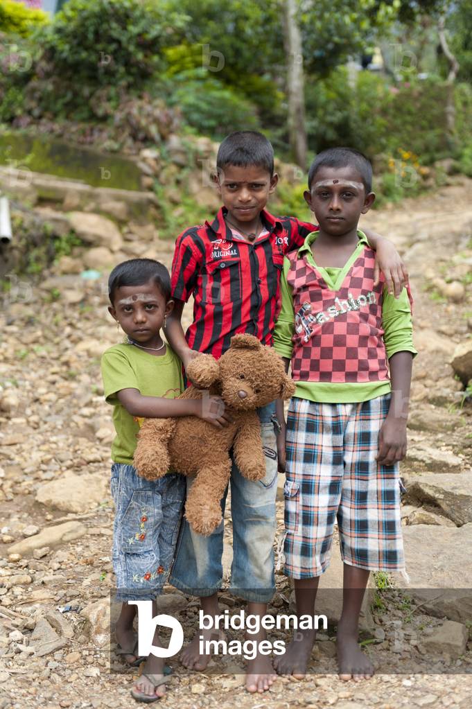 Image of Three Tamil children with a teddy bear bei Idalgashina Sri