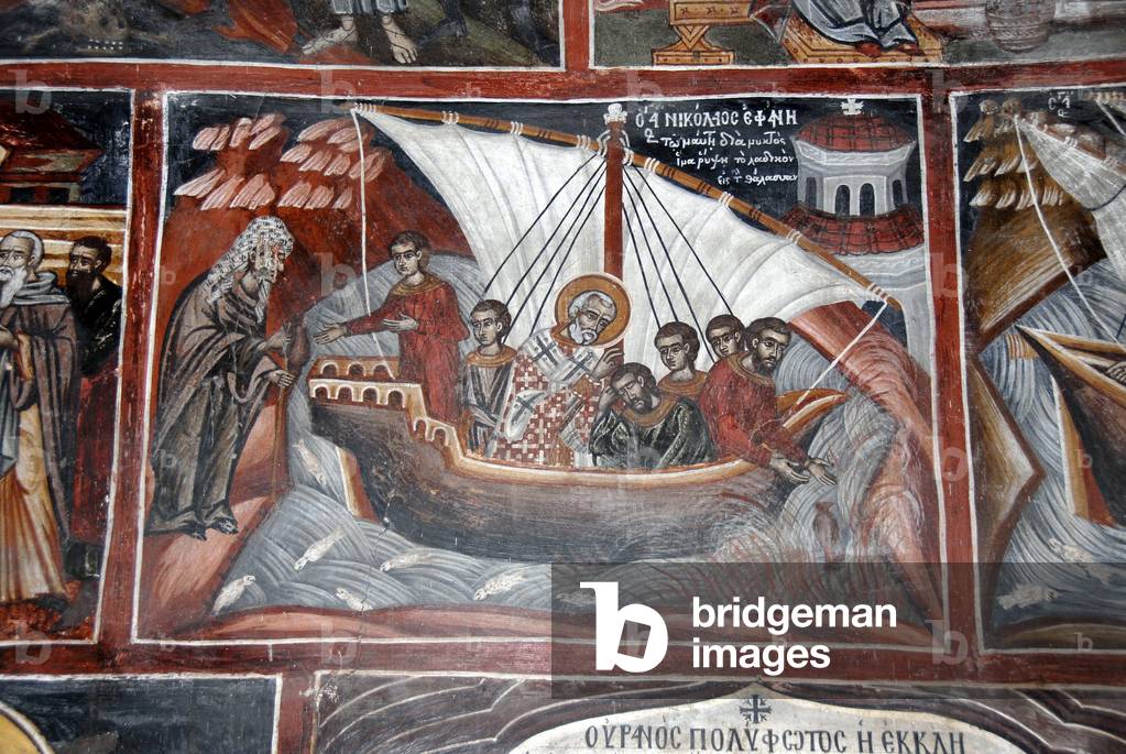 Image of Greek Orthodox Christianity; ancient Byzantine frescoes; mural ...