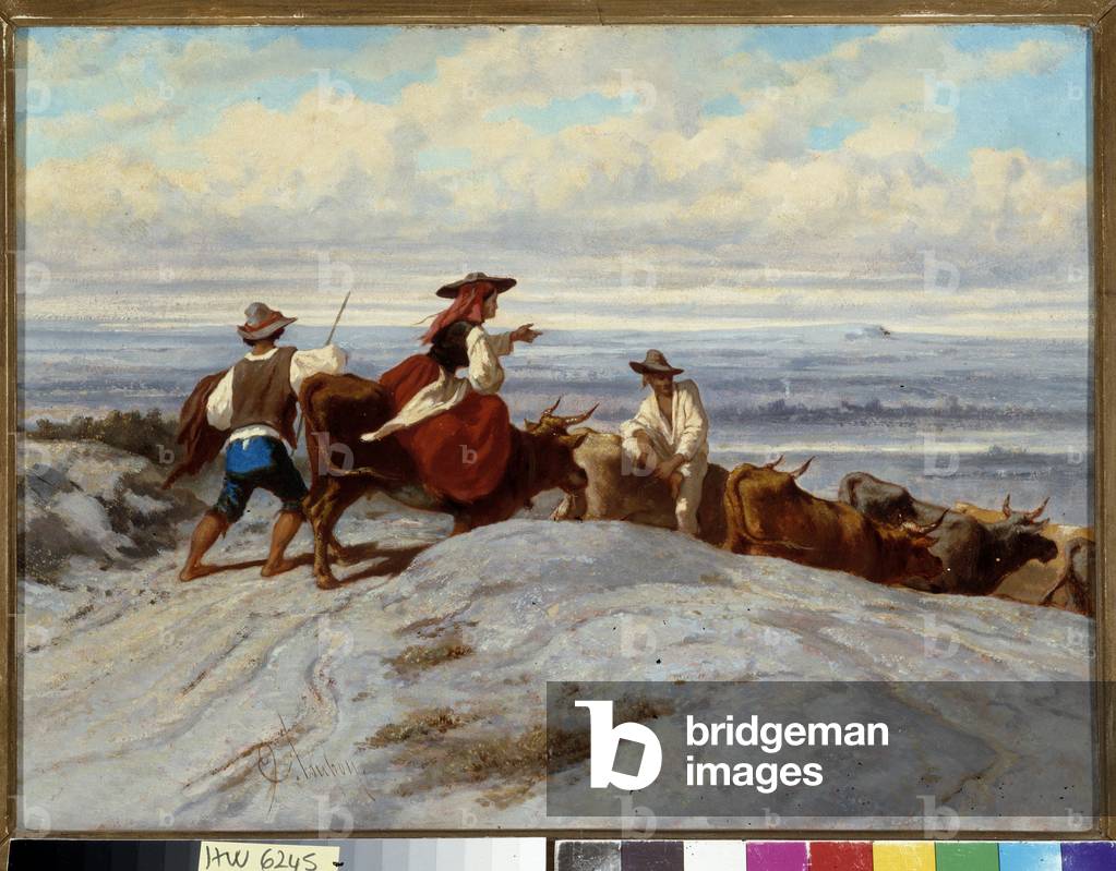Image of The return of the herd Painting by Emile Loubon (1809-1863)