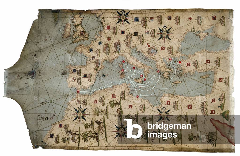 Image of Portolan chart of the Mediterranean Coast, depicting the ...