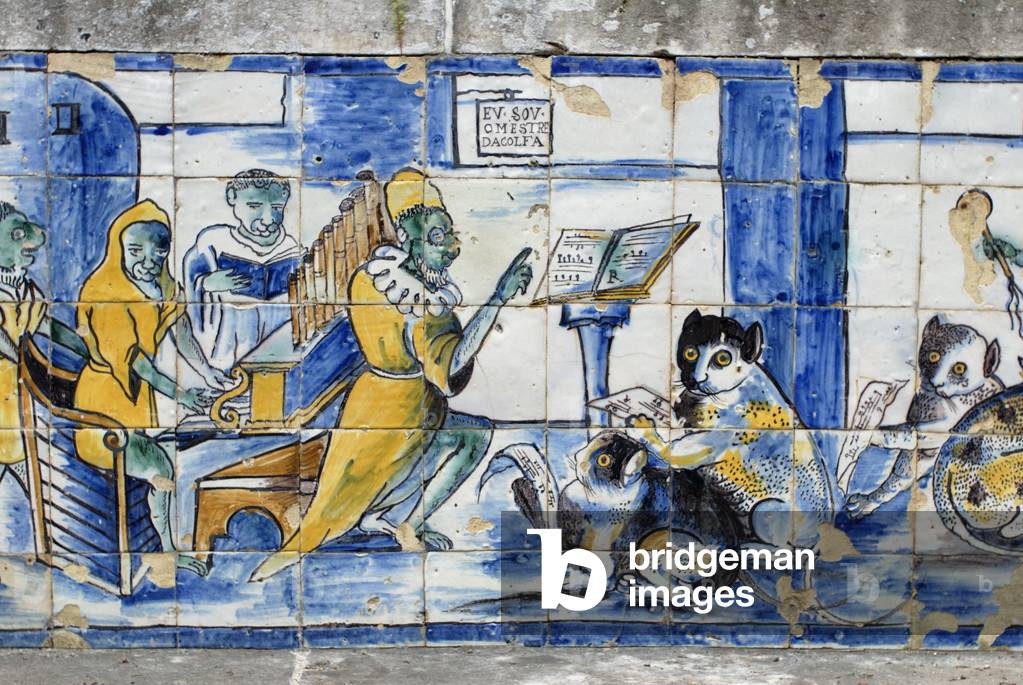 Image of Ajulejos ceramic tiles depicting comic singerie-style monkeys ...