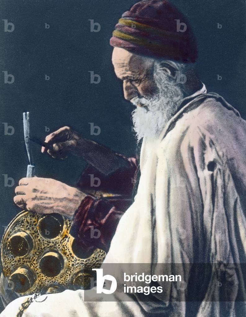 Image of Morocco, Jewish coppersmith, image date: circa 1910. Carl ...