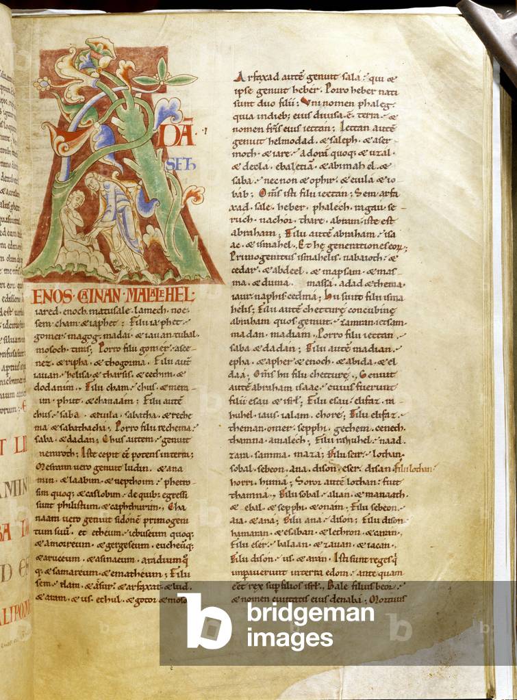 Image of Lettrine: letter 'A' representing the creation of Adam, 12th ...