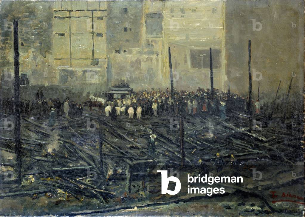 The Bazaar of Charity after the fire of 4/05/1897 Painting by T. Bianco ...