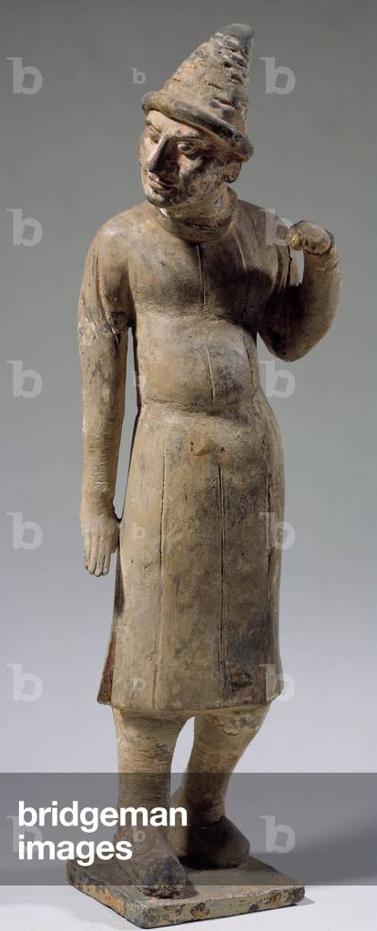 Image of Sogdian, barbarian terracotta statuette with pointed hat ...