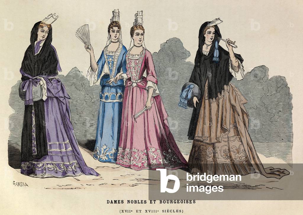 Image of Noble and bourgeois ladies costumes in the 17th and 18th by ...