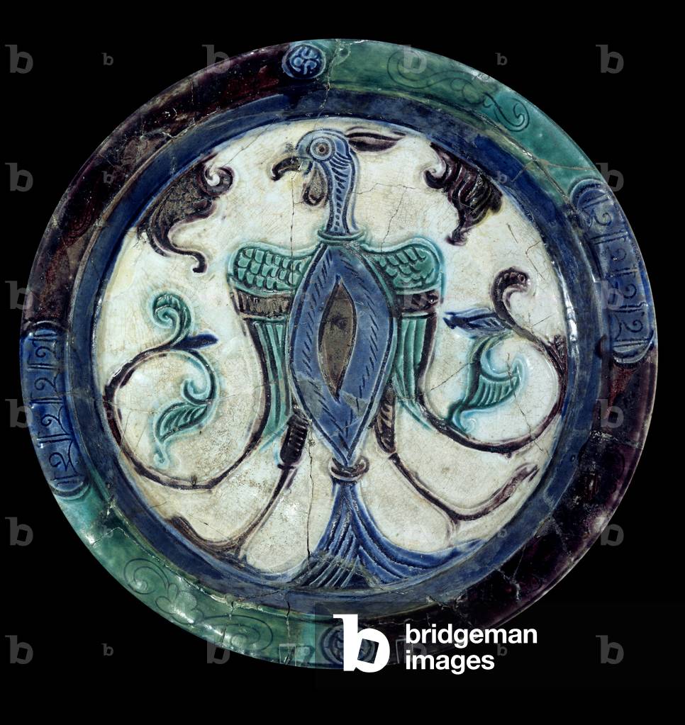 Image of Persian art: dish in polychrome faience decorating the ...