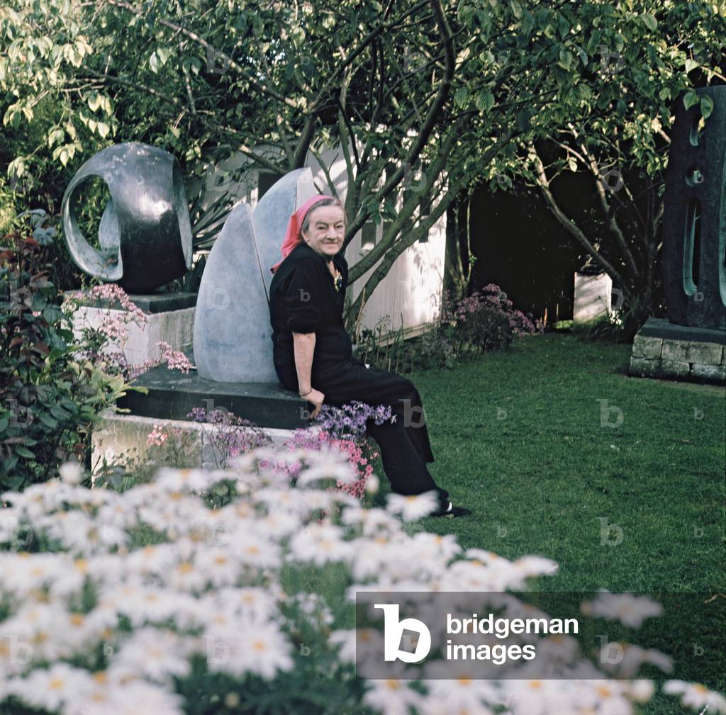 Image of Portrait of Dame Barbara Hepworth (1903-75) seated in her garden