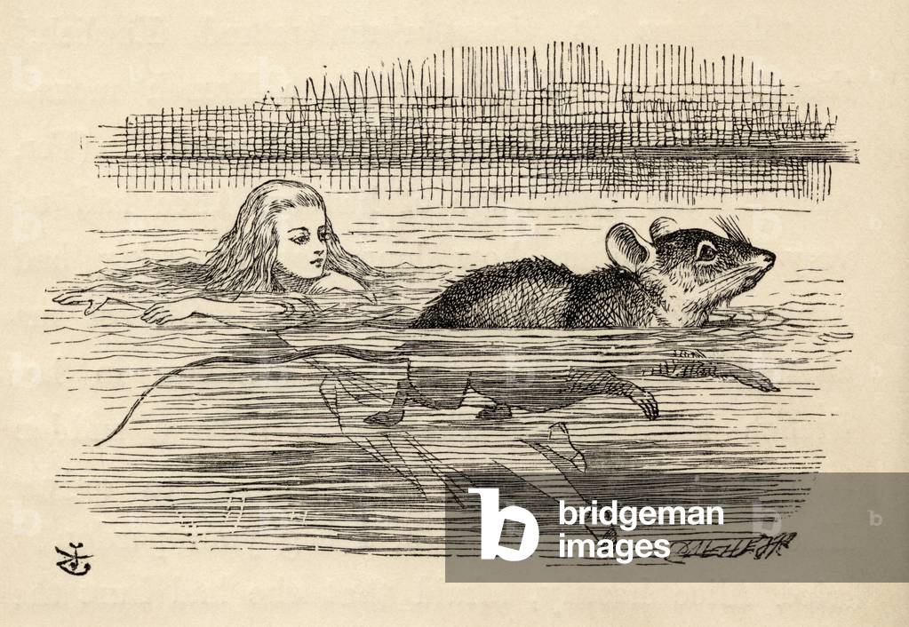 Image of Alice swimming with a mouse in the pool of tears, by Tenniel ...