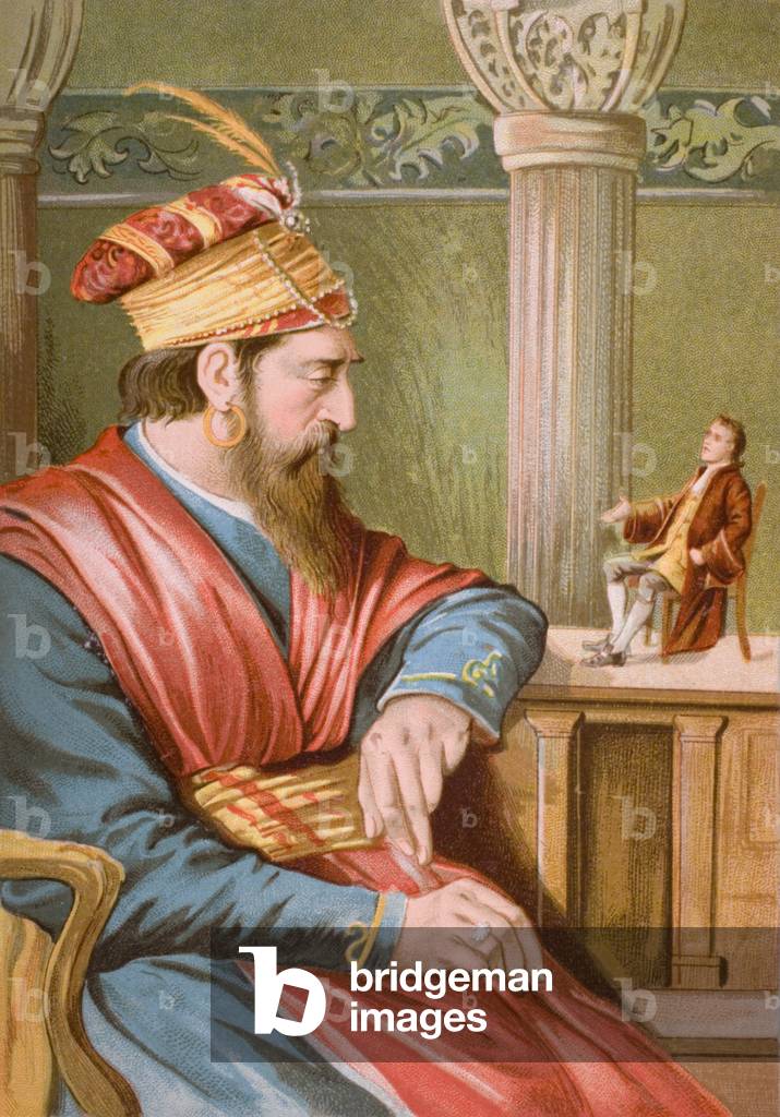 Image of Gulliver speaking with the King of Brobdingnag, illustration ...