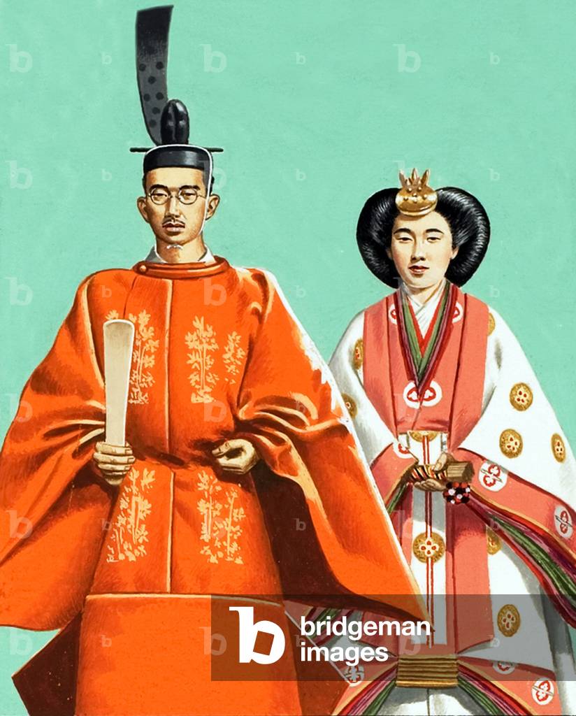 Image of Hirohito and his wife in ceremonial robes at the coronation by ...