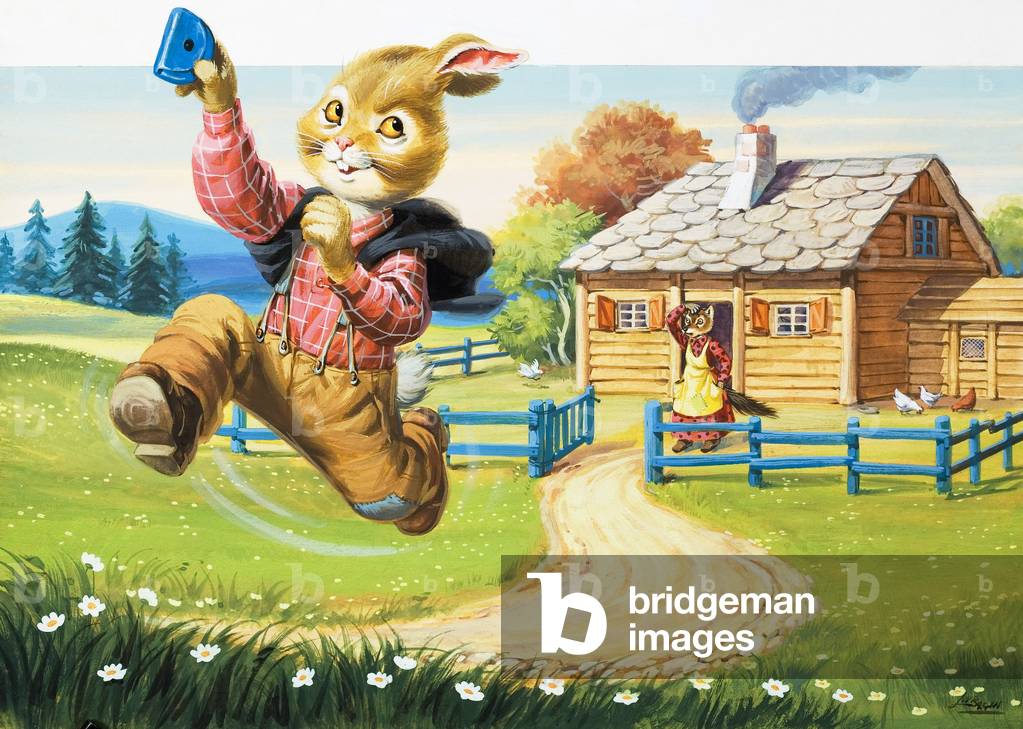 Rabbit running from Wolf's House, illustration from 'Brer Rabbit ...