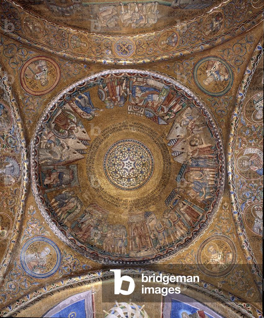 Image of Byzantine architecture: view of the dome with mosaics on a by ...