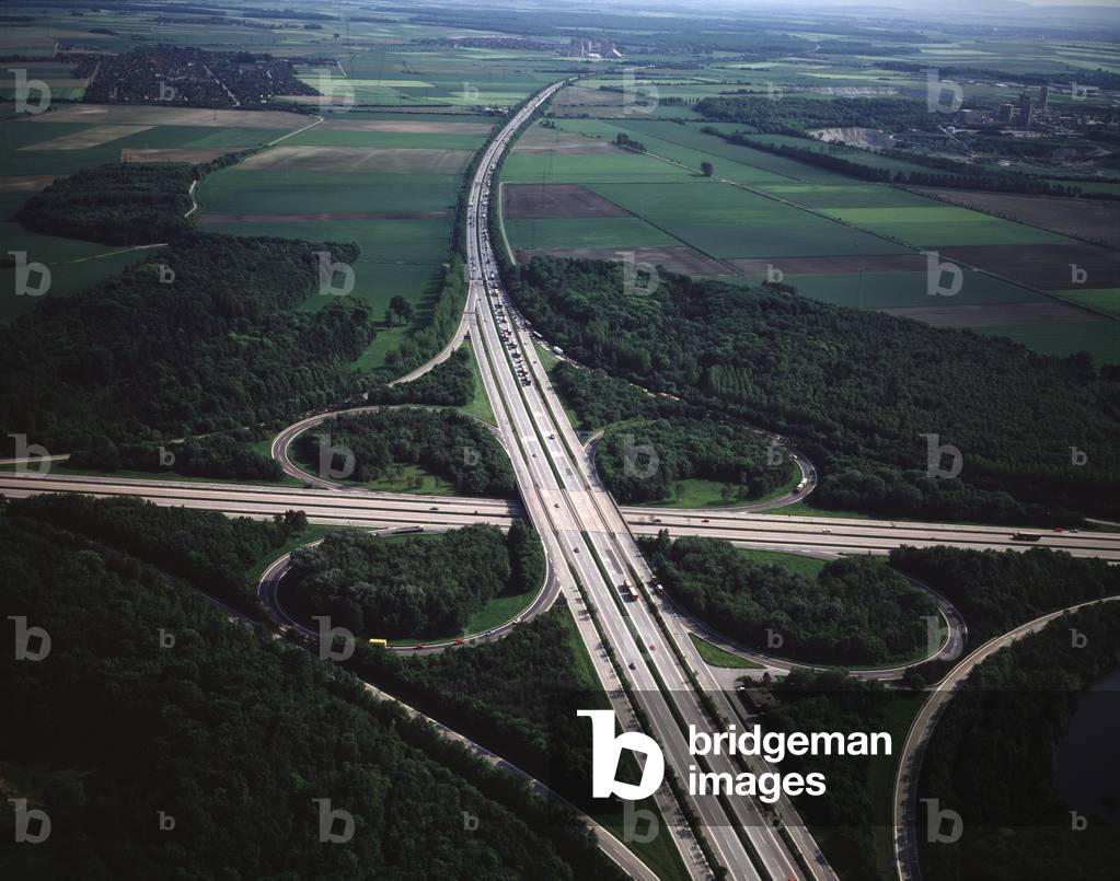 Image of Aerial view of intersection of Highways (left to Berlin, right