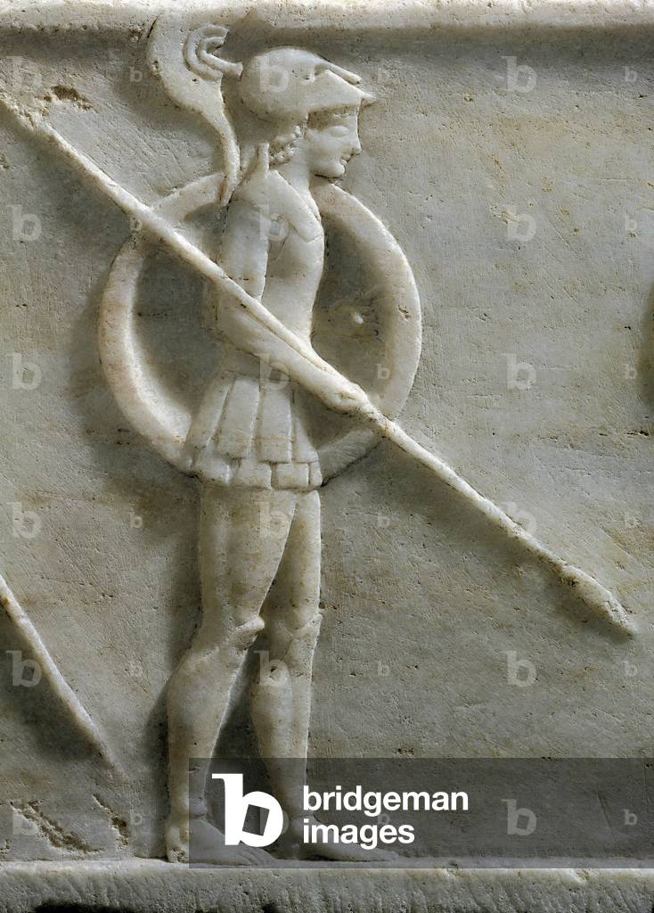 Image of Base of a kouros statue : hoplite, citizen soldier armed by ...